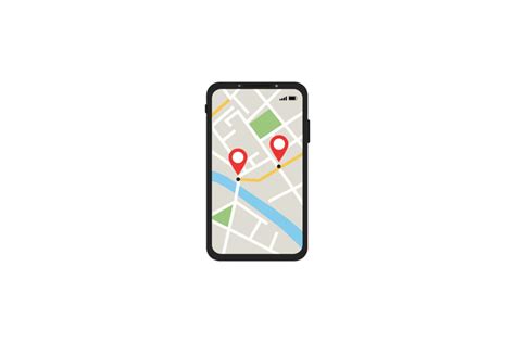 Mobile Phone Displaying Map With Location Markers In Flat Ve