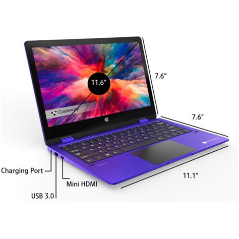 Gateway Gwtc116 2 In 1 Celeron® N4020 64gb Emmc 4gb 11 6 1366x768 Touchscreen Win10 S Purple