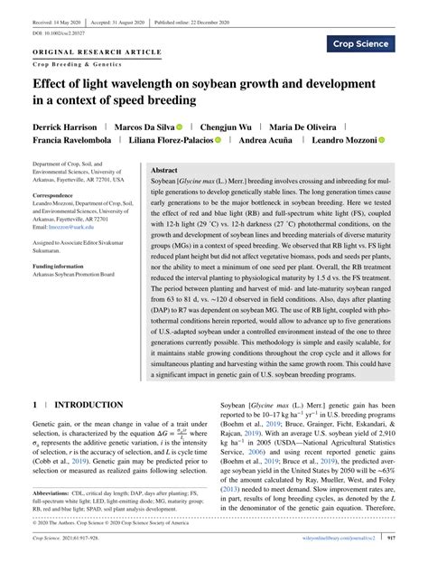 Pdf Effect Of Light Wavelength On Soybean Growth And Development In A Context Of Speed Breeding