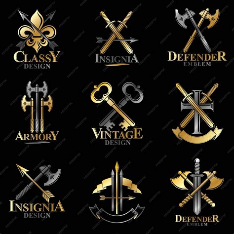 Premium Vector Vintage Weapon Emblems Set Heraldic Coat Of Arms