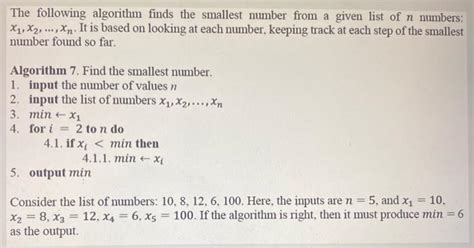 Solved The Following Algorithm Finds The Smallest Number