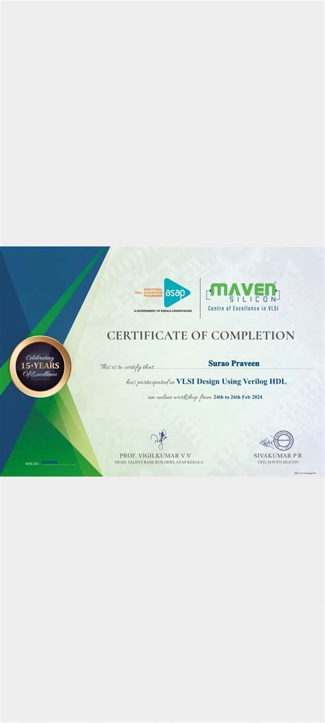 Completed Vlsi Design Course With Verilog Hdl Surao Praveen Posted On The Topic Linkedin