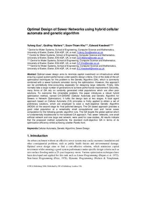 Pdf Optimal Design Of Sewer Networks Using Hybrid Cellular Automata And Genetic Algorithm