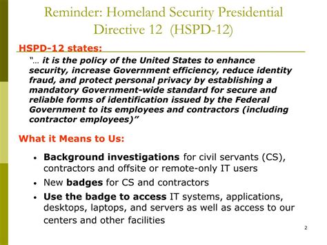 Ppt Hspd 12 And The Personal Identity Verification Piv System Procurement Briefing
