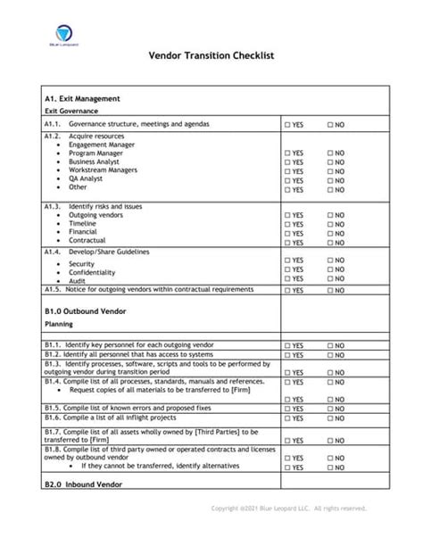 Vendor Transition Checklist Final Pdf