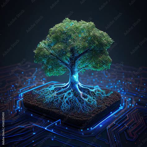 Tech Tree Electrical Circuit Digital Concept Of Technology And Ecology Social Responsibility