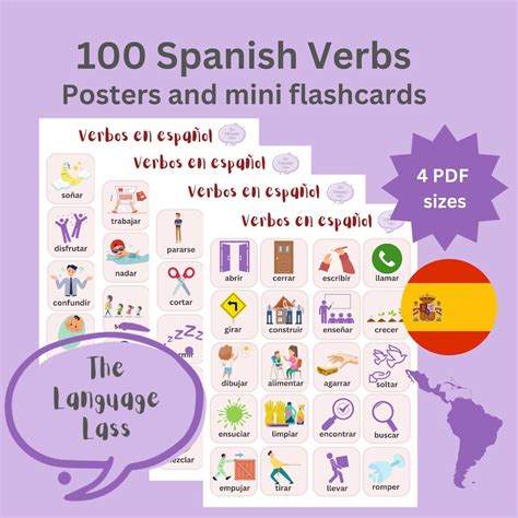 Spanish Verbs Flashcards Printable Vocabulary For Beginners Pdf Etsy