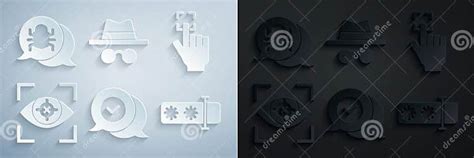 Set Check Mark In Speech Bubble Fingerprint Eye Scan Password Protection Incognito Mode And