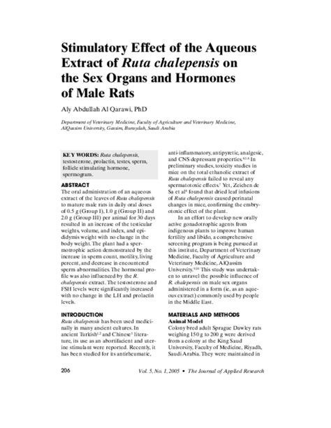 Pdf Stimulatory Effect Of The Aqueous Extract Of Ruta Chalepensis On