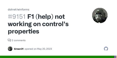 F1 Help Not Working On Controls Properties · Issue 9151 · Dotnet