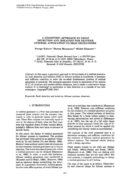 Pdf A Geometric Approach To Fault Detection And Isolation For