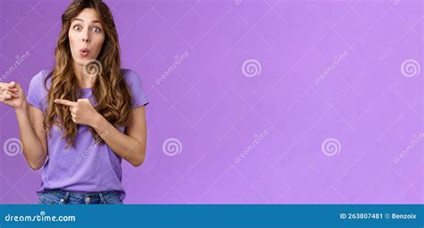 Amused Surprised Enthusiastic Cute Girlfriend Wanna Try Advertising Product Folding Lips Excited