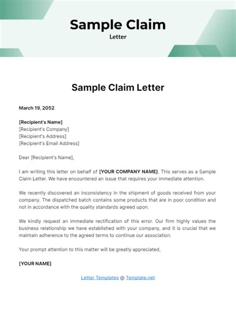 Free Sample Claim Letter Template To Edit Online