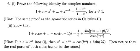 Solved I Prove The Following Identity For Complex Chegg