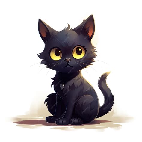 Cute Black Cat Cartoon Premium Ai Generated Image