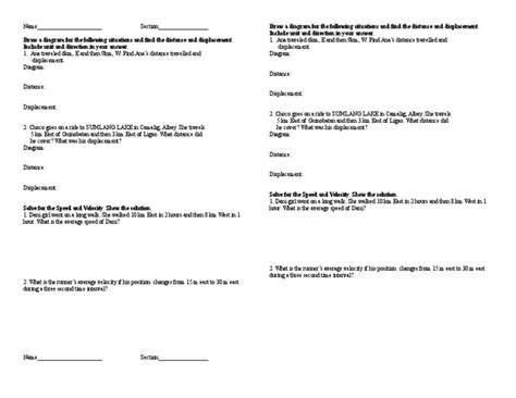 Draw A Diagram For The Following Situations And Find The Distance And Displacement Pdf Speed
