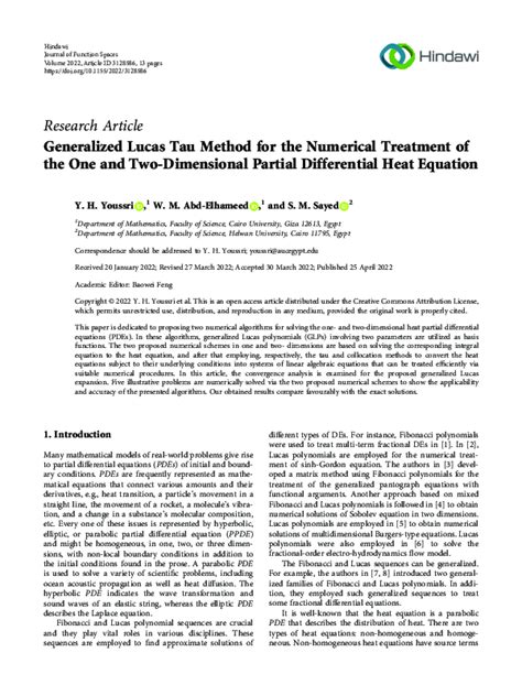 Pdf Generalized Lucas Tau Method For The Numerical Treatment Of The