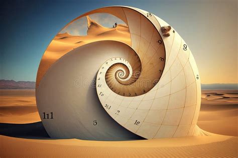 Golden Ratio And Spiral Structure In Desert Surreal Abstract Building Generative Ai Stock