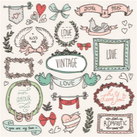 손으로 그린 된 로맨틱 프레임 장식 요소 벡터 Eps Uidownload
