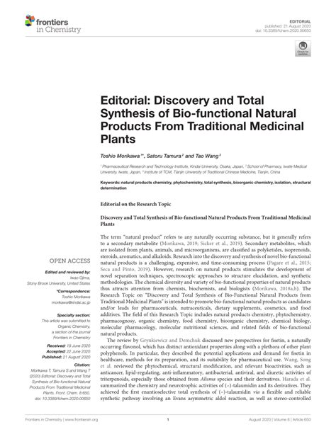 PDF Editorial Discovery And Total Synthesis Of Bio Functional