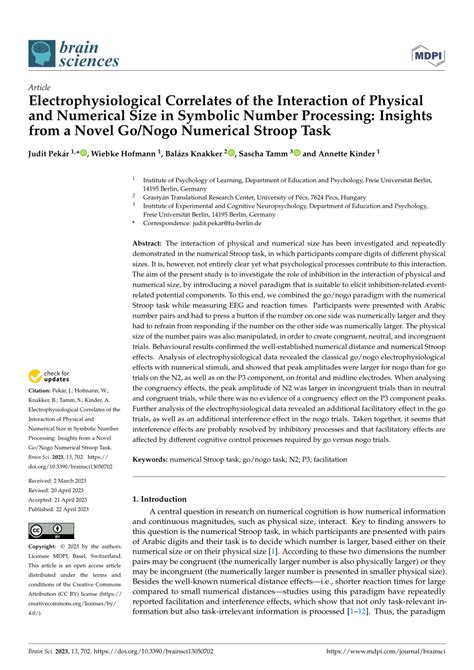 Pdf Electrophysiological Correlates Of The Interaction Of Physical And Numerical Size In