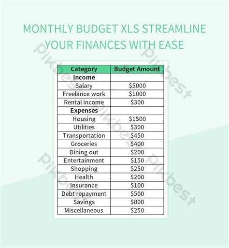 使用每月預算 Xls 輕鬆簡化您的財務 Excel模板範本素材免費下載 Pikbest