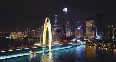 The Night View Of Guangzhou Liede Bridge Editorial Photography Image