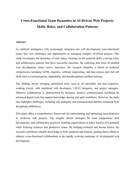 Pdf Cross Functional Team Dynamics In Ai Driven Web Projects Skills Roles And Collaboration