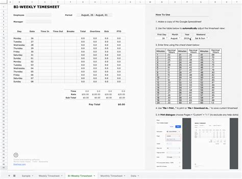 Timesheet Template In Google Sheets Free Download Everhour