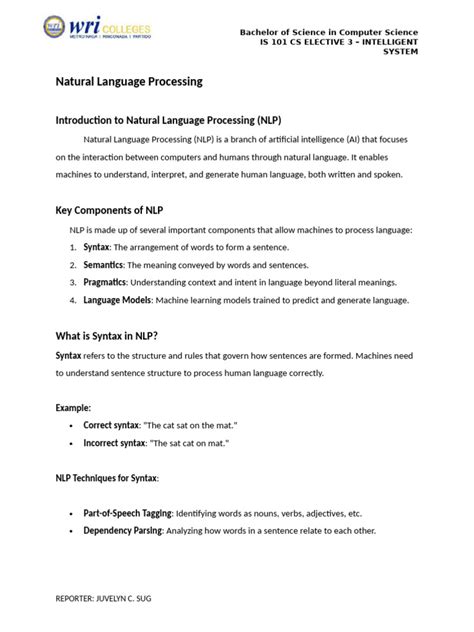 Natural Language Processing Pdf Semantics Syntax