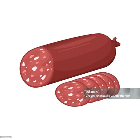 살라미 스틱과 고기 소시지 슬라이스 아이콘 고기 제품의 벡터 그림입니다 페페로니에 대한 스톡 벡터 아트 및 기타 이미지 페페로니 쵸릿죠 단면도 Istock