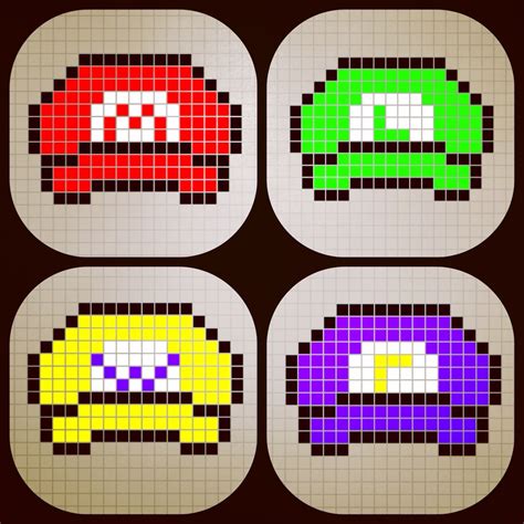 Mario Luigi Wario And Waluigi Hats Perlerbead Patterns Designed By Me