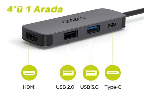 Omars 4 Port USB C Hub 4K HDMI Video Transferi USB 3 1 PD USB A ve Type C Hub Çoklayıcı Adaptör