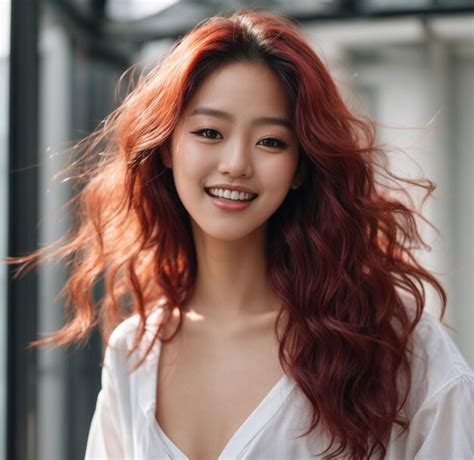 Premium Photo Beautiful Korean Girl Woman Model Red Hair