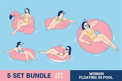 Woman Floating Pool Illustrations Bundle Graphic By Menkiart · Creative Fabrica