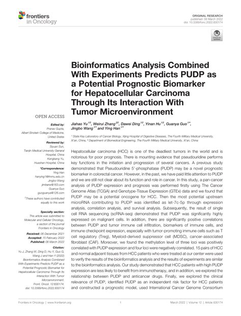 Pdf Bioinformatics Analysis Combined With Experiments Predicts Pudp