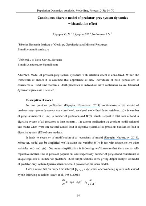 Pdf Continuous Discrete Model Of Predator Prey System Dynamics With