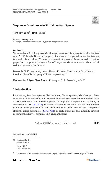Pdf Sequence Dominance In Shift Invariant Spaces