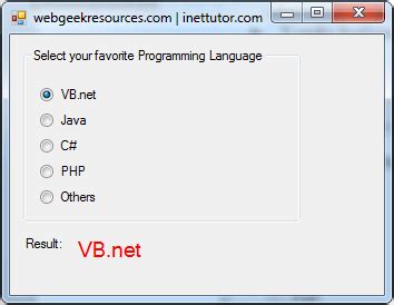 Radio Button Demo In Visual Basic Net