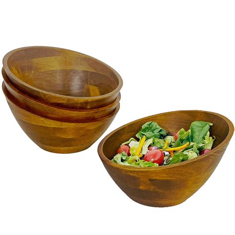 Individual Wood Angled Salad Bowls Set Of 4