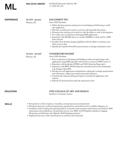 Senior PHP Developer Resume Samples Velvet Jobs