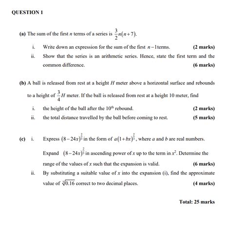 Solved Question 1 3 A The Sum Of The First N Terms Of A