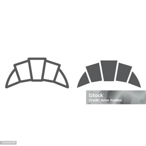 크로와상 라인 및 문양 아이콘 음식과 맛 있는 빵집 기호 벡터 그래픽 흰색 바탕에 선형 패턴 10에 대한 스톡 벡터 아트 및