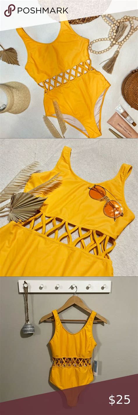 Yellow One Piece Swimsuit With Midsection Cutouts Yellow One Piece