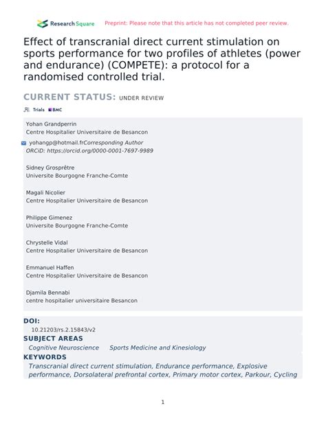 Pdf Effect Of Transcranial Direct Current Stimulation On Sports Performance For Two Profiles