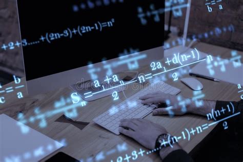 Close Up Of Businessman Hands Using Computer Keyboard At Workplace With Monitor Supplies And