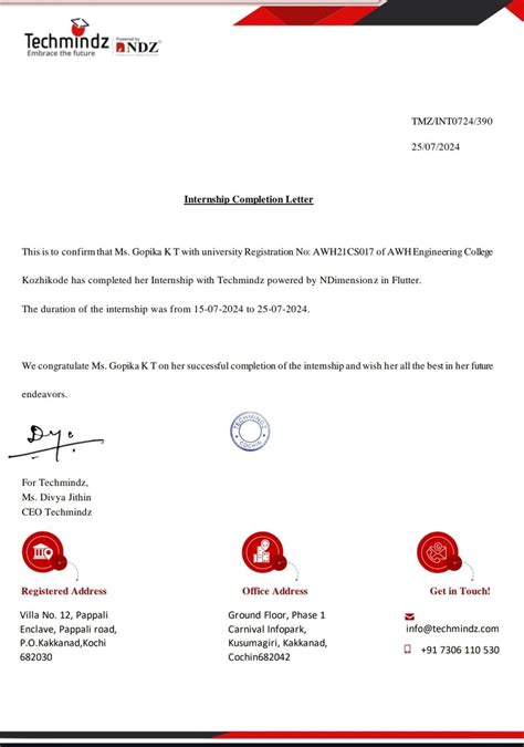 Gopika Kt On Linkedin 🎉excited To Share That Ive Completed My Flutter Internship At Techmindz