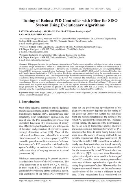 Pdf Tuning Of Robust Pid Controller With Filter For Siso System Using