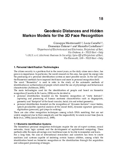 Pdf Geodesic Distances And Hidden Markov Models For The 3d Face Recognition
