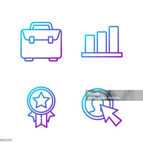 비즈니스 슈트에 남자의 세트 사용자 스타메달 서류 가방 및 파이 차트 인포 그래픽 그라데이션 색상 아이콘입니다 벡터 대사에 대한 스톡 벡터 아트 및 기타 이미지 Istock